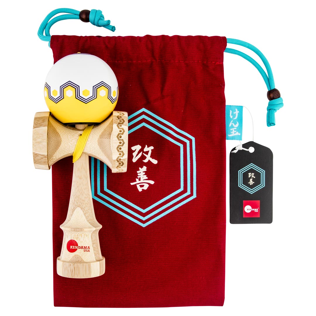 Kaizen Origami - Luna Shape - Superstick - White & Yellow – Kendama USA