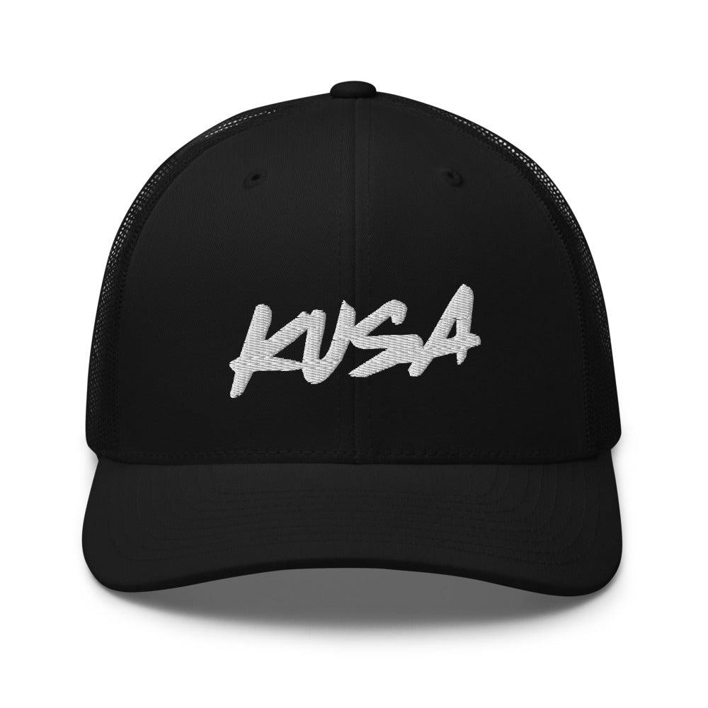 Trucker Hat - Large White KUSA Script Logo – Kendama USA